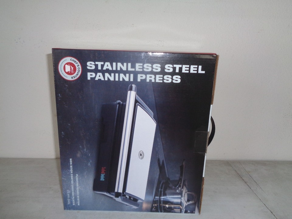 CHEFS COUNTER STAINLESS STEEL PANINI SANDWICH PRESSER NON-STICK, NEW IN ...