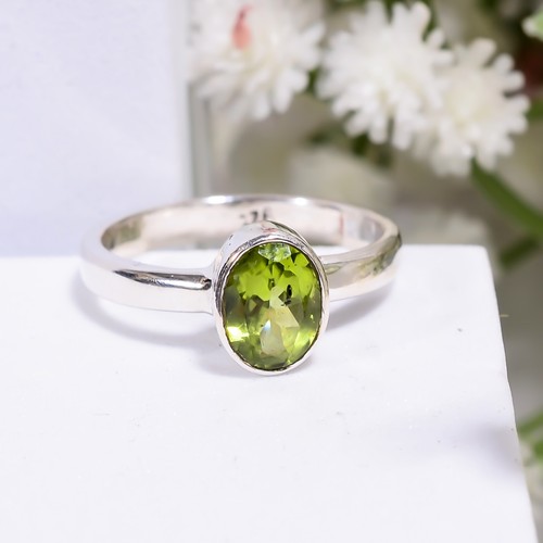 Peridot Gemstone Band Ring 925 Sterling Silver Birthday Men's Ring All ...