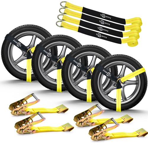 4 Packs Car Tire Straps Car Trailer Hauler Ratchet Tie Down Strap with ...