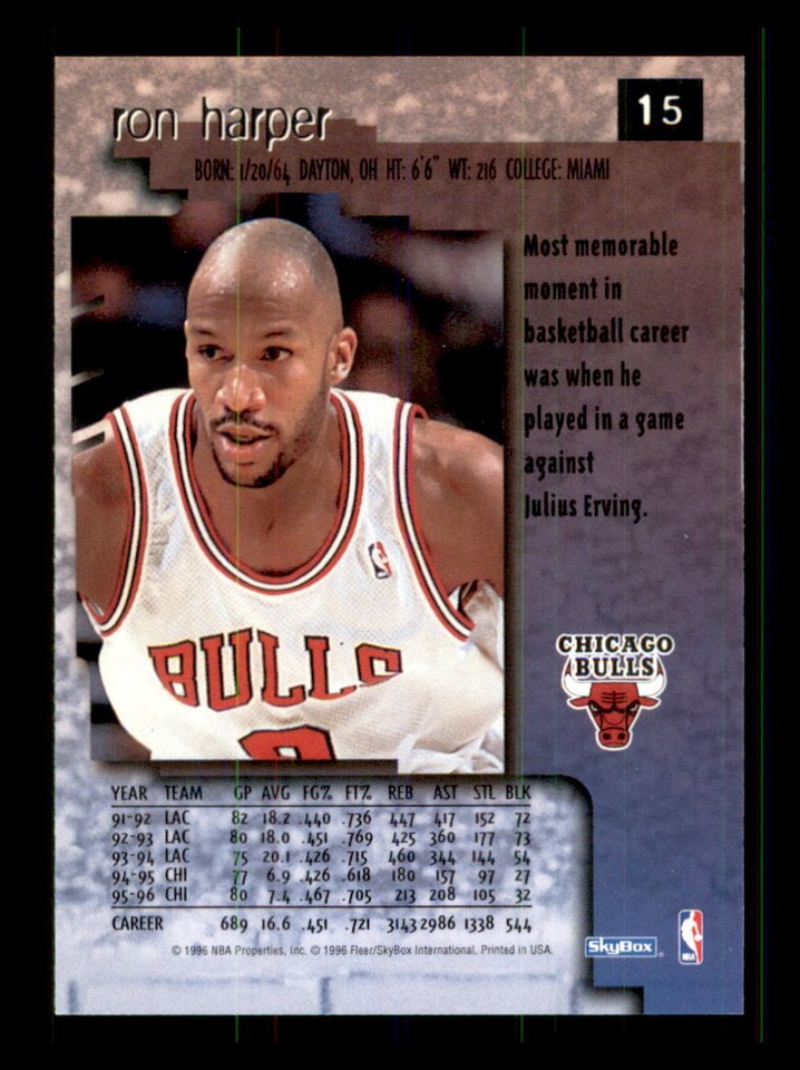 1996 Basketball SkyBox Premium Ron Harper Chicago Bulls #15 | eBay