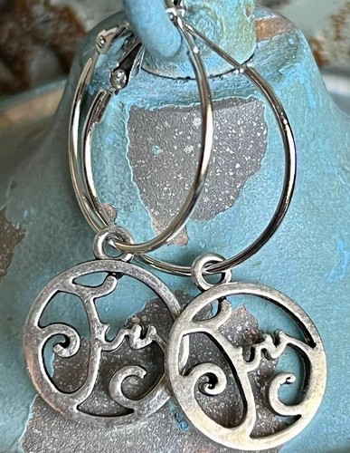 Silver Joy Charm Dangle Hoop Earrings. Love. Peace. Holiday. Be Happy ...