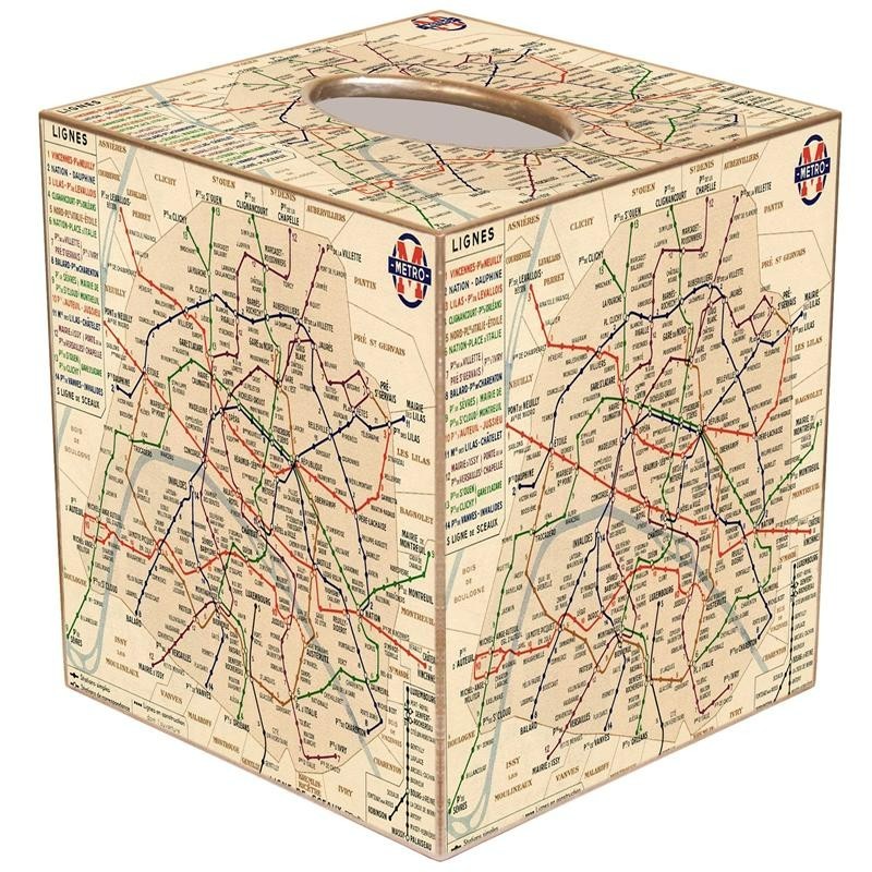 Marye-Kelley, "Paris Metro (RATP) Map" Wooden Wastepaper Basket, New ...