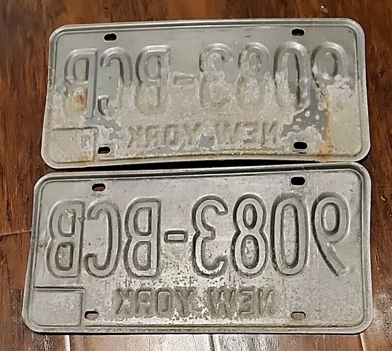 Vintage 1970s New York State License Plates Pair 9083-BCB Yellow Blue ...