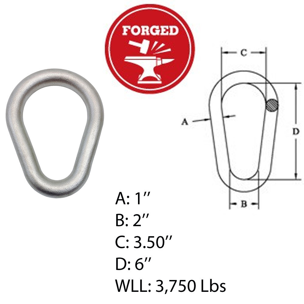 1" Drop Forged Wire Rope Pear Link Master Link 3750Lb WLL Stainless ...
