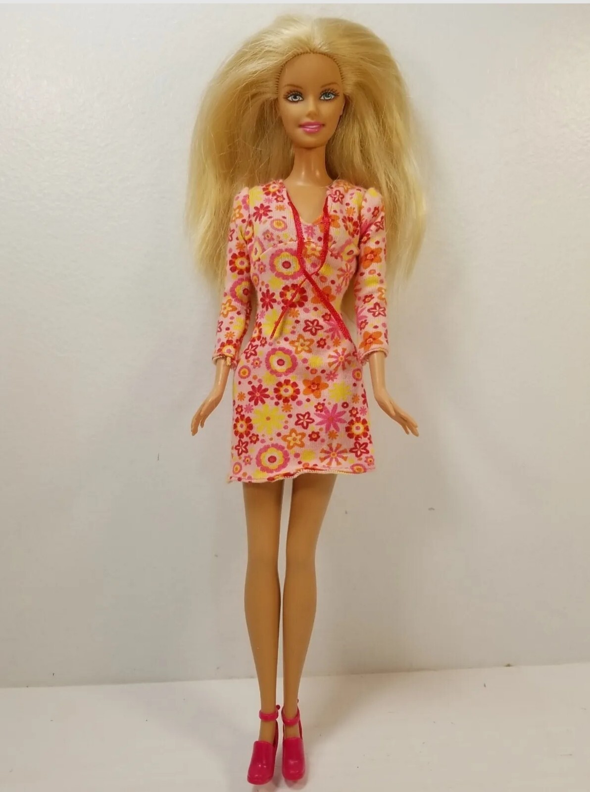 Barbie Daisy Cafe 2003 Mattel Pink Red Daisy Print Dress Doll Toy Movie ...