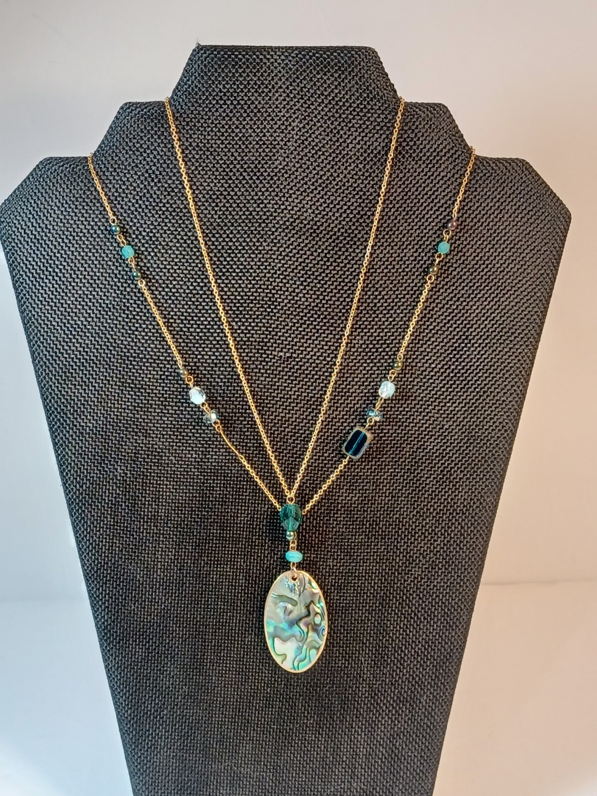 Mermaidcore Teal Capiz Shell Beaded Necklace Gold Layered Chain Coastal ...