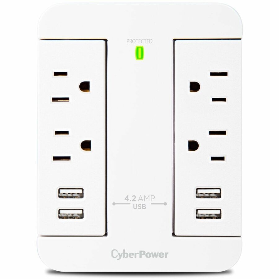 CyberPower GP400U4AWH Direct Plug Swivel Wall Tap, 4 Outlets, 4 USB ...