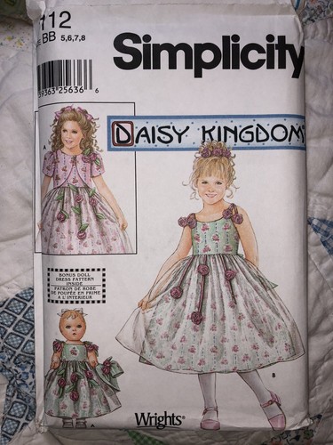 2002 Simplicity 7112 Sewing Pattern Daisy Kingdom Doll Girl Dress Size ...