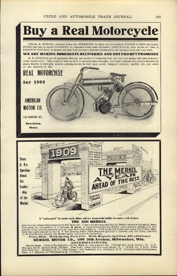 1908 PAPER AD CAR AUTO Real Motorcycle American Motor Merkel | eBay