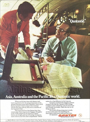 1977 QANTAS Airlines BOEING 747-200B CAPTAIN COOK LOUNGE ad airways ...