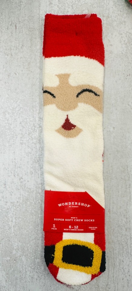 Wondershop Men's Super Soft Crew Santa Christmas Socks Fits Sizes 6-12 ...