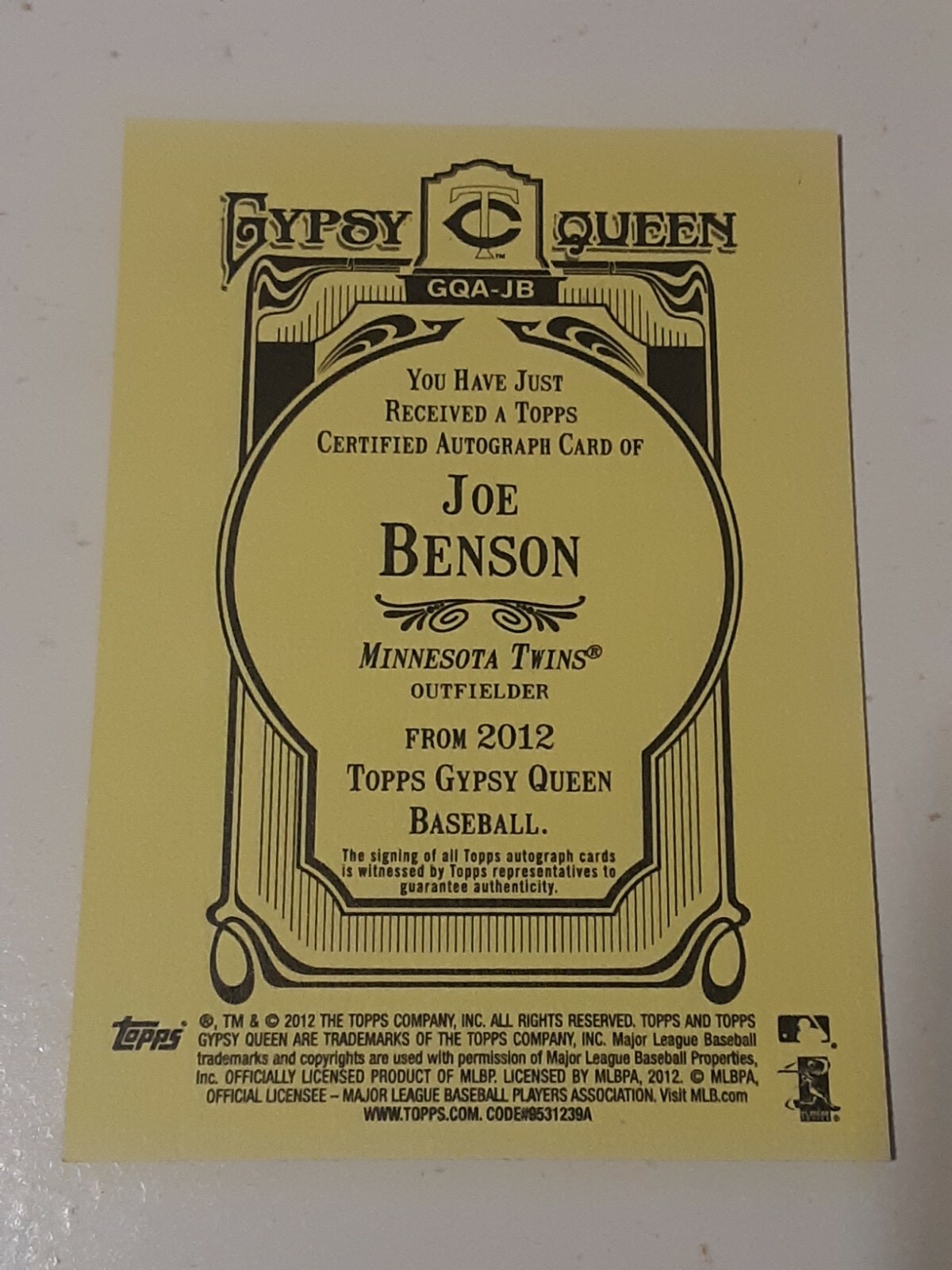 2012 Topps Gypsy Queen - Autograph #GQA-JB Joe Benson (AU, RC) for sale ...
