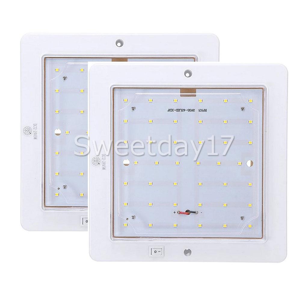 2PCS LED Square Roof Ceiling Interior Dome Light 12V 24V Caravan Cabin ...