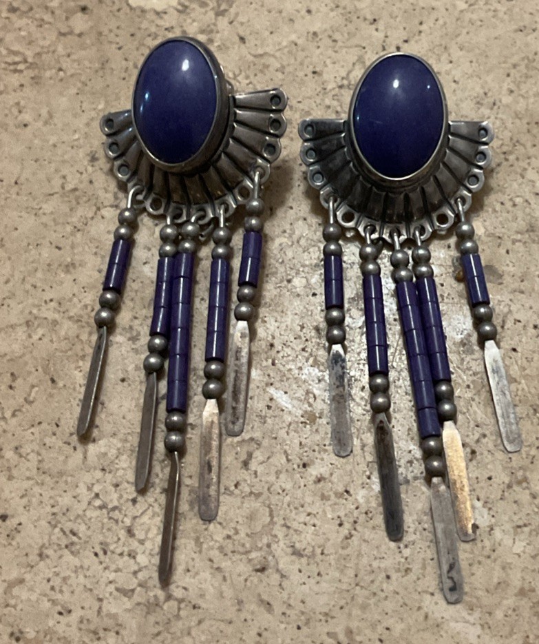 Vintage Navajo Richard Begay Lapis Dangle Sterling Si… - Gem
