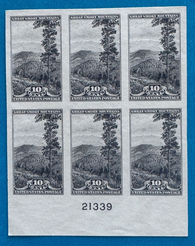 US Stamps Scott 765 10c imperf 1935 National Parks Year plate blk of 6 ...