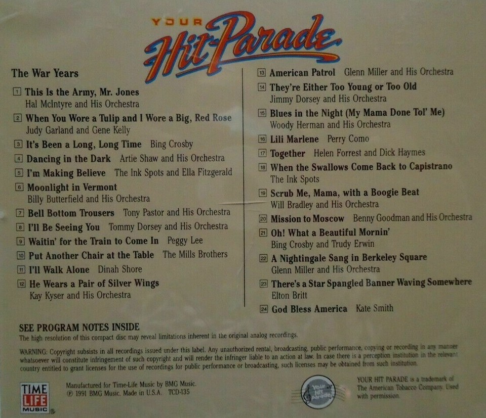 Time Life Music Your Hit Parade The War Years CD DISC ONLY #D34 | eBay