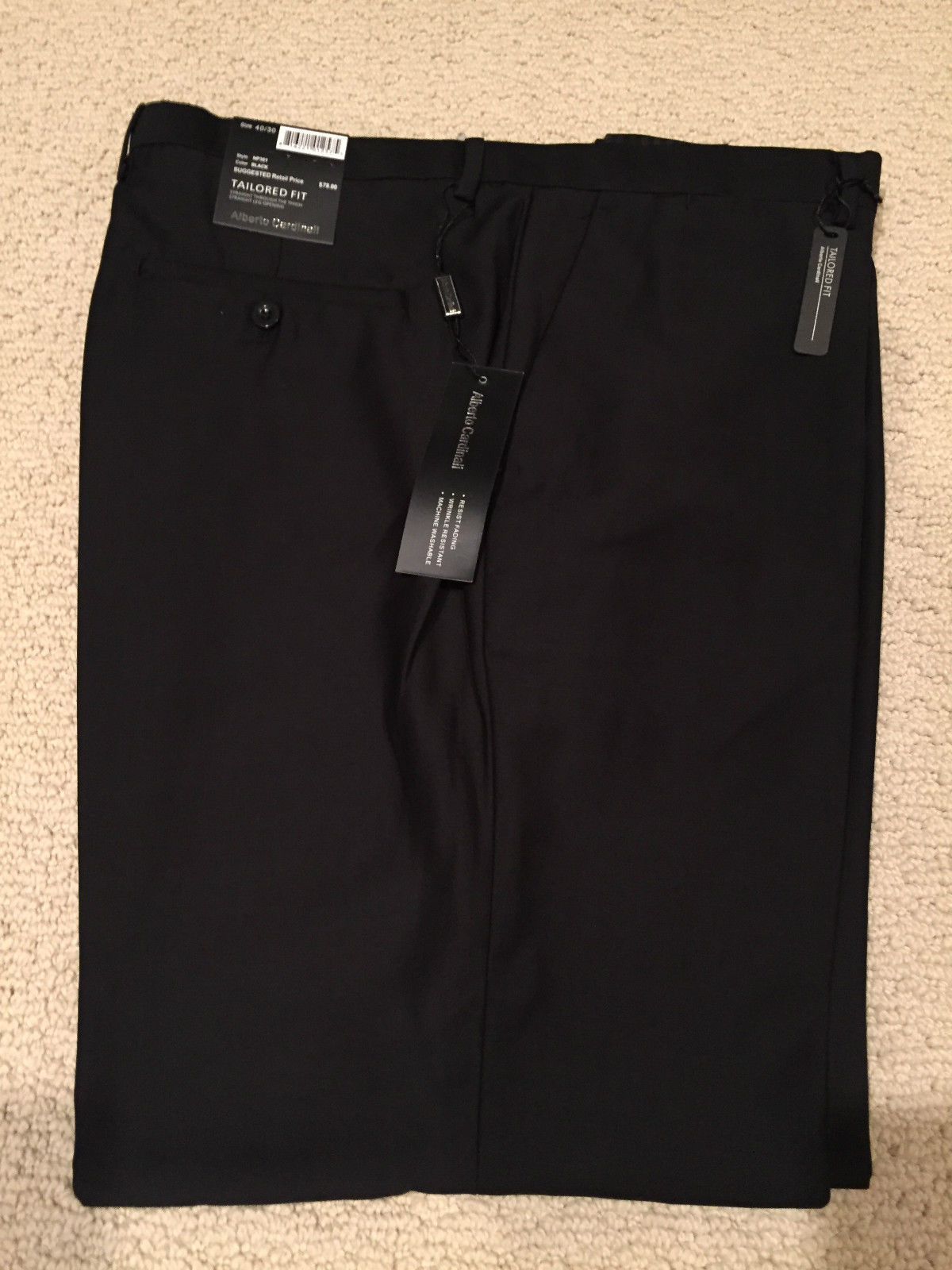 NWT Men's Alberto Cardinali Black Flat Front Slim Dress Pants Slacks ...