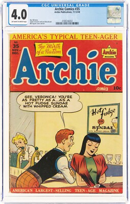 Archie Comics #35 1948 CGC 4.0 Bill Vigoda Archie and Veronica Cover OW ...