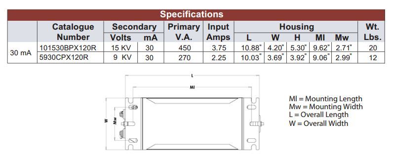 Allanson 5930CPX120 Self Adjusting 5K-9KV, 30mA Electronic Neon Sign ...
