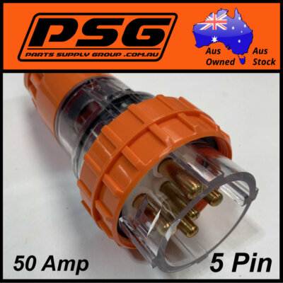50 AMP 3 Phase 5 Pin Straight Extension Plug Top Industrial Electrical ...