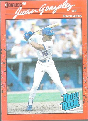 1990 Donruss Error No (.) Rookie Juan Gonzalez Texas Rangers 33 ...