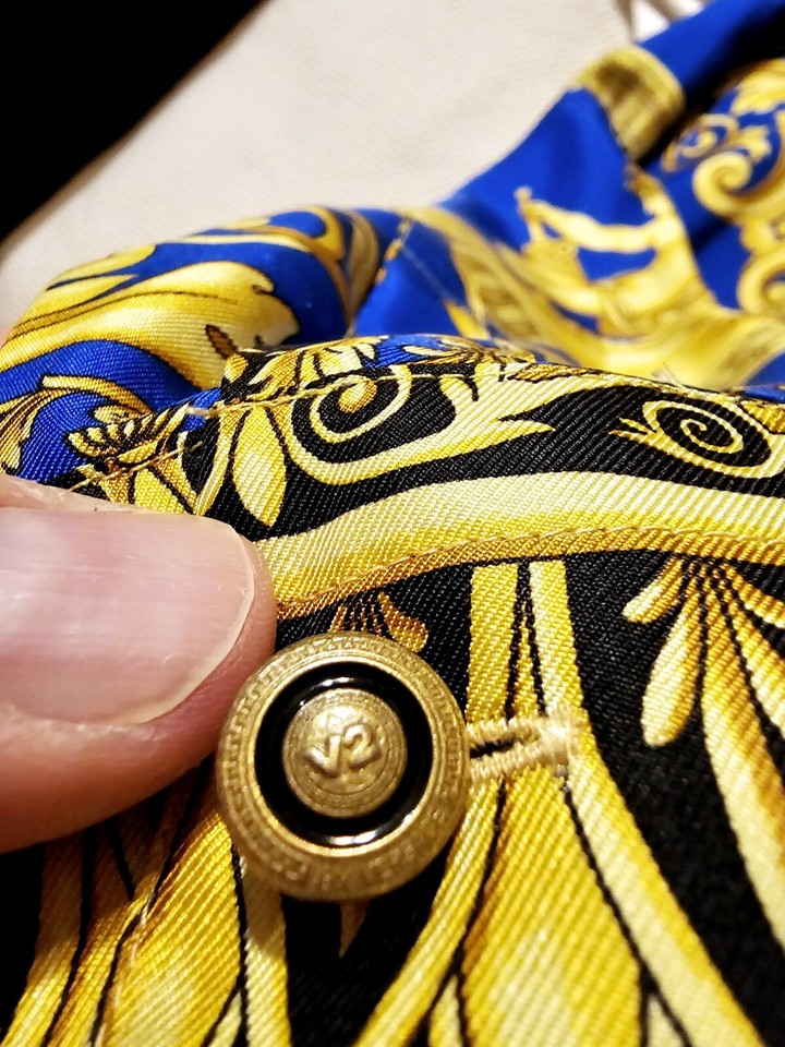 Gianni Versace Blue & Gold Silk Shirt Handmade XL, Absolute Collector ...