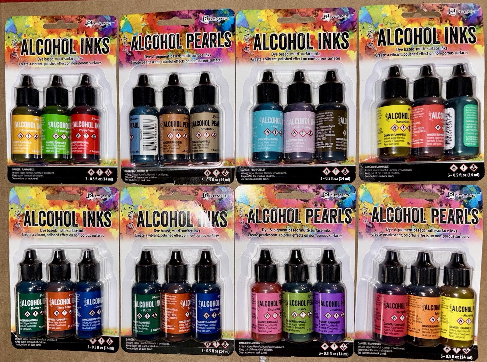 Ranger Tim Holtz 24 Alcohol Inks Pearls Ink Bottles NEW 8pk Stamp Card ...