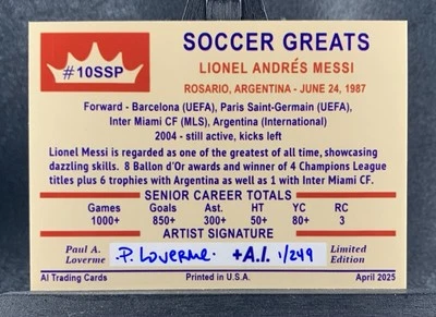 Lionel Messi 2025 AI Trading Cards #10SSP 1/249 Inter Miami