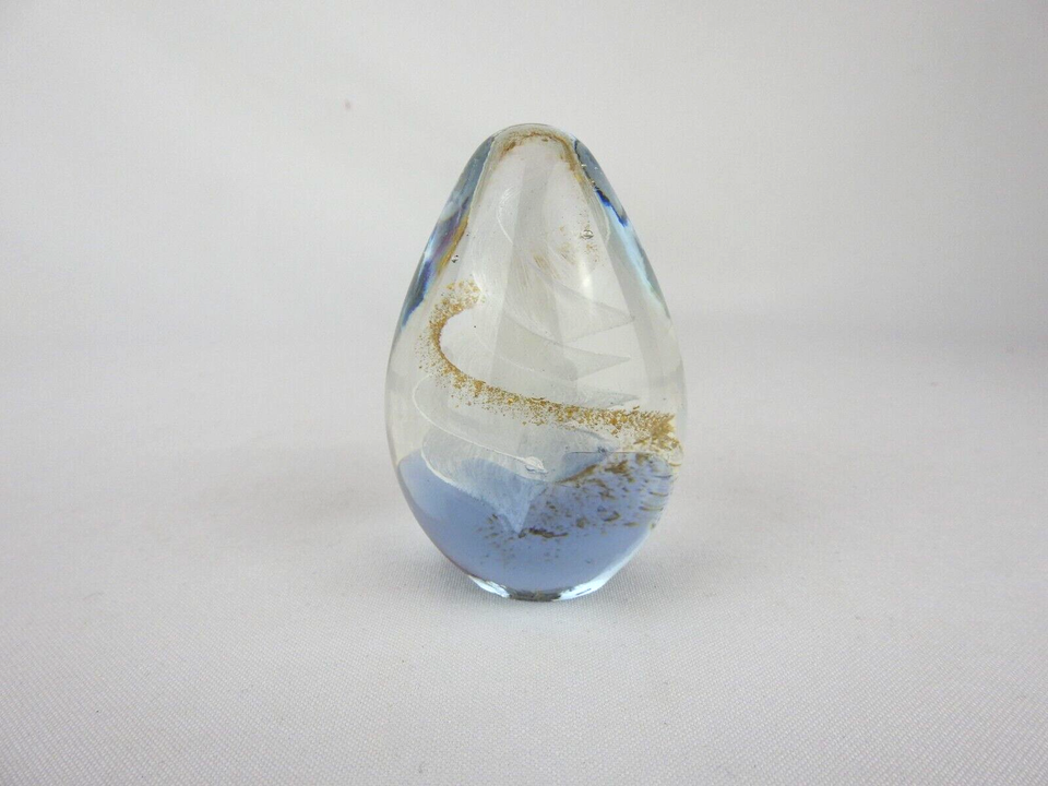⭐ Vintage Glass Paperweight Lilac Egg Oval Shape White Spiral gold Dust ...