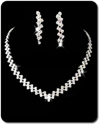 Set Gioielli Collana Orecchini Catena Collier Strass Metallo Nozze Sposa Argento | eBay