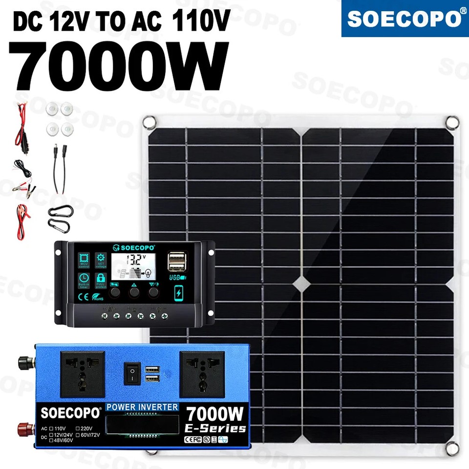 6000W Complete Solar Panel Kit Solar Power Generator 100A Home 110V ...