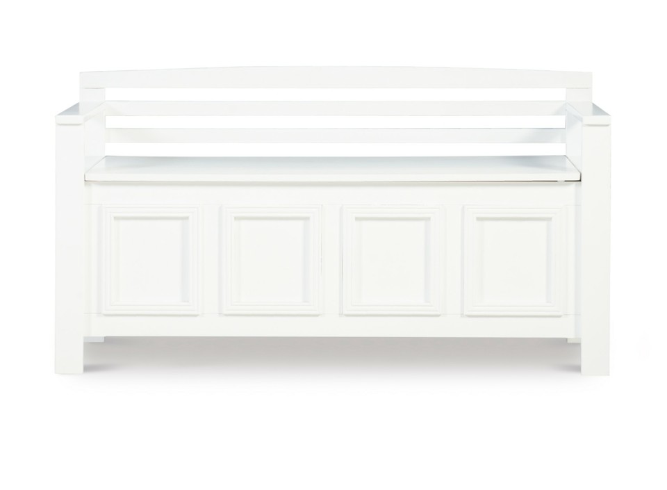 Large White Wooden Storage Bench w/ Back Hinged Lid Entryway Mud Room ...