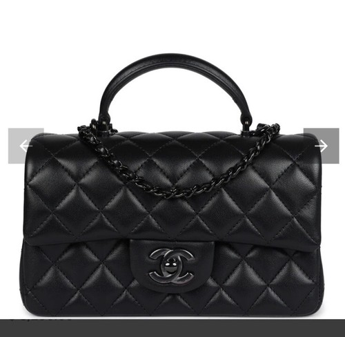 New 24A CHANEL So Black Hardware Mini CF Top Handle Classic Flap Bag ...