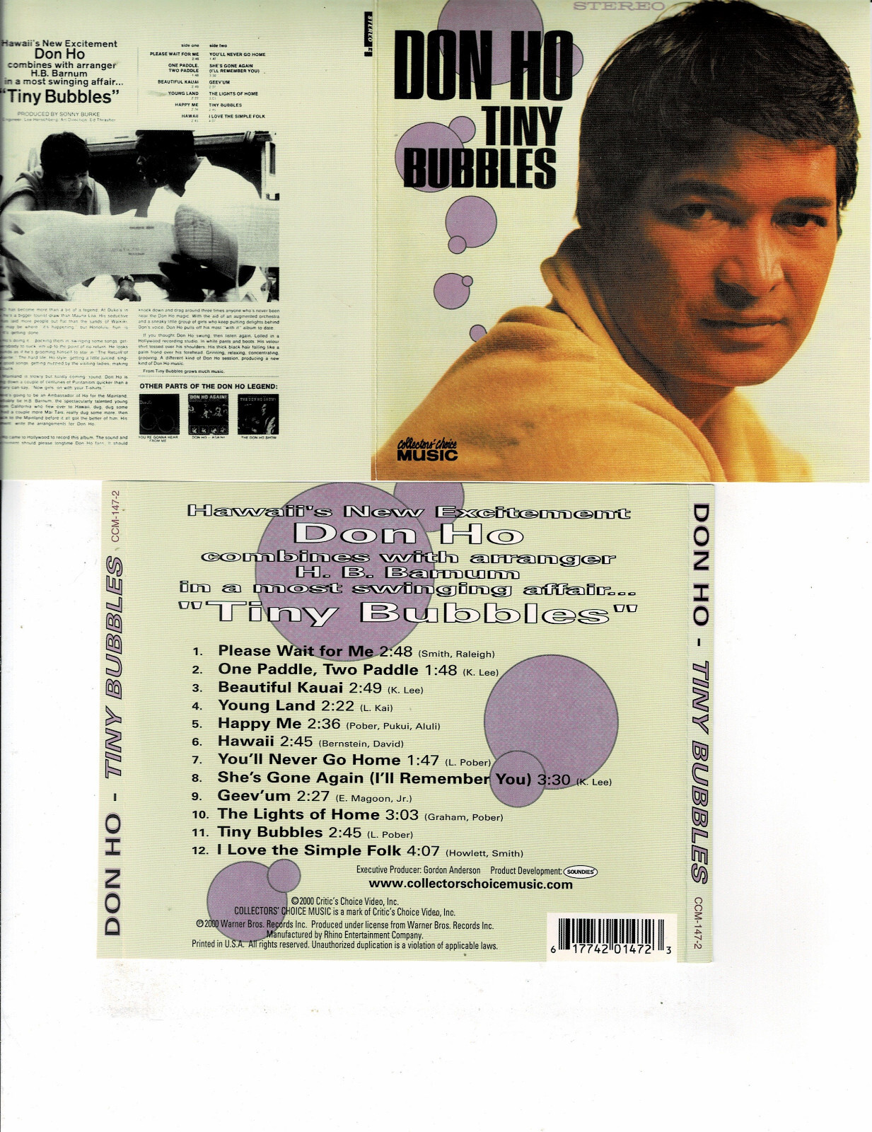 DON HO - TINY BUBBLES (CD 2000) **12 TRACKS** 617742014723| eBay