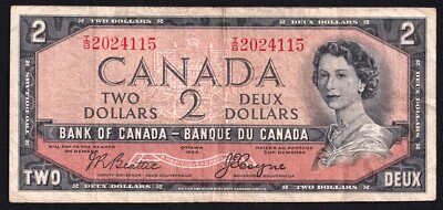 Canada 1954 $2 Two Dollar Devils Face Banknote Beattie - Coyne T/B ...