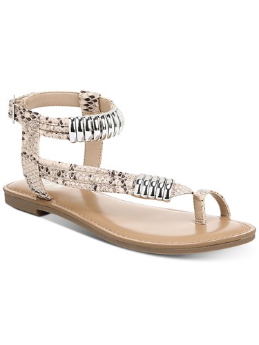 BAR III Womens Beige Snake Print Ring Toe Ring Vella Round Toe Thong ...