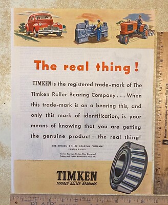Vintage Print Ad Timken Roller Bearings Car Machinery Tractor 1940s 13. ...