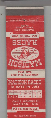 Matchbook Cover - Horse Racing - Madison Races Madison, NE | eBay
