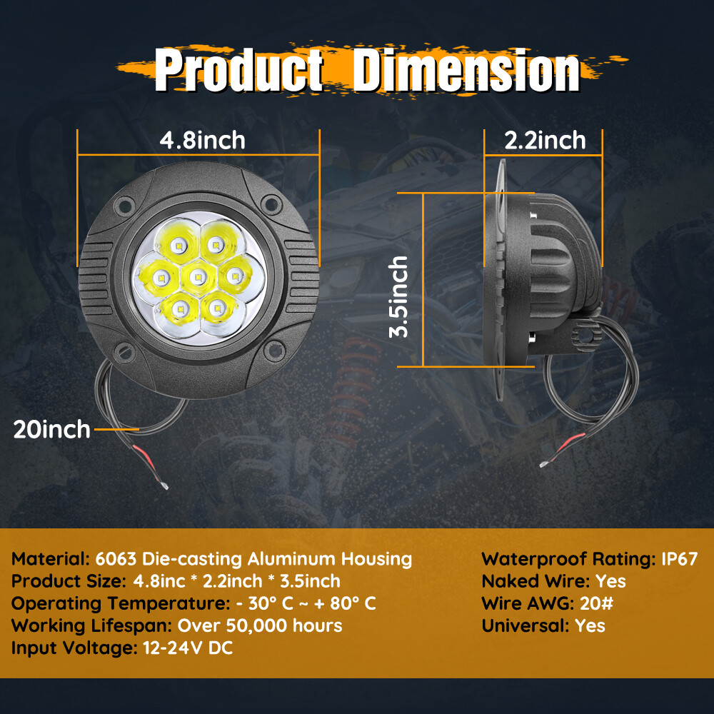 2PCS 5Inch 80W Round Flush Mount LED Pods Driving Lights LED Work Fog ...