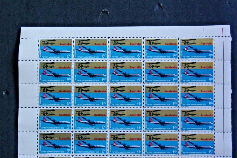 Australian Stamps Mint 1970 Qantas 50th Anniversary 6c Half Sheet X50 ...