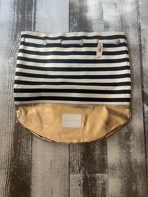 Victoria Secrets Large Black White Stripe Nautical Copper Backpack Rope ...