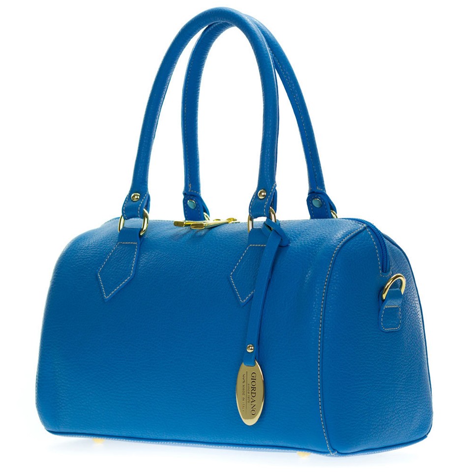 Giordano Italian Made Bright Azure Blue Leather Structured Satchel ...