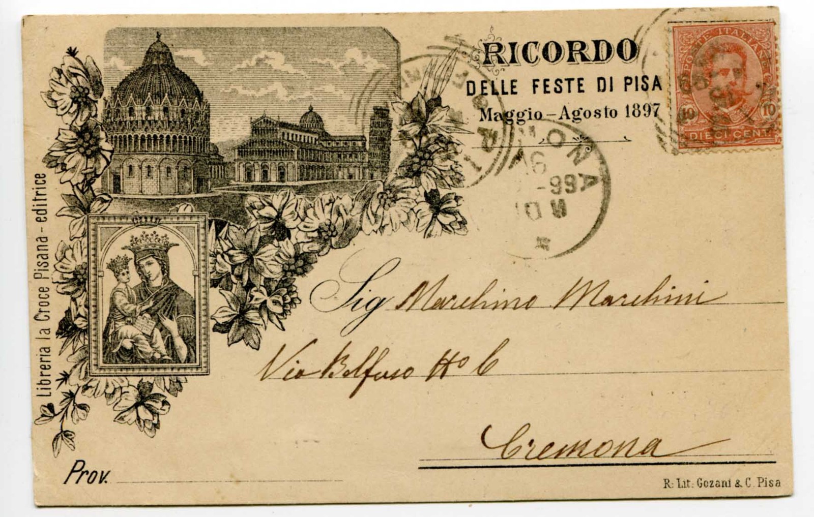 Souvenir of the Feasts of Pisa - Postcard of the Libreria Croce | eBay