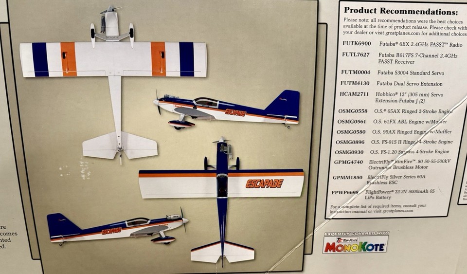 Great Planes Escapade 61 Sport ARF 68" GPMA1201 Airplanes ARF Sport ...