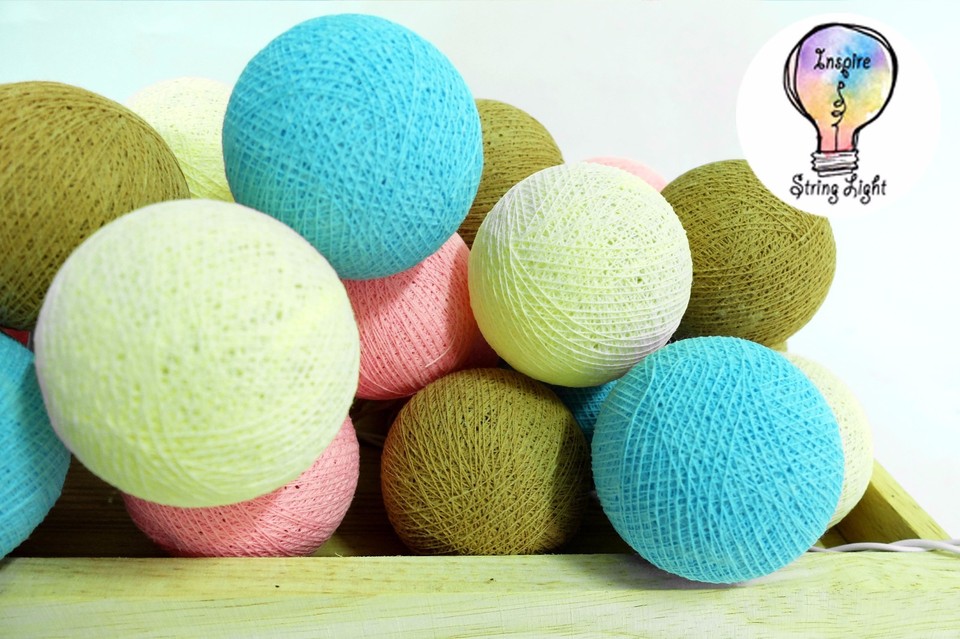 20 COTTON BALLS STRING FAIRY LIGHTS PARTY,PATIO,DECOR,CHRISTMAS,WEDDING ...