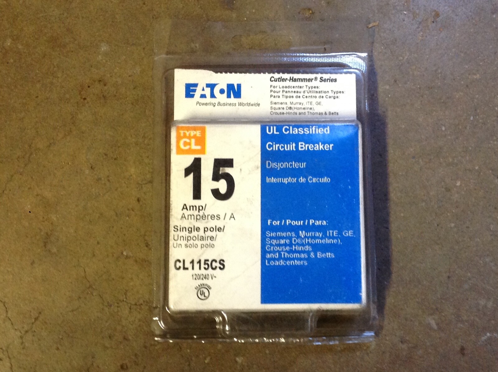 15A SP UL Class Breaker,No CL115CS, Eaton Corporation | eBay