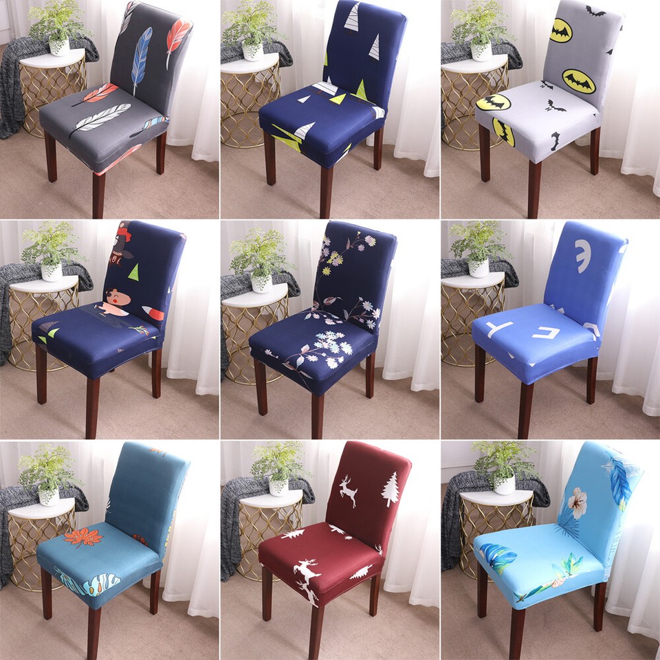 Stretch Washable Dining Room Printed Chair Covers Slipcovers Seat ...