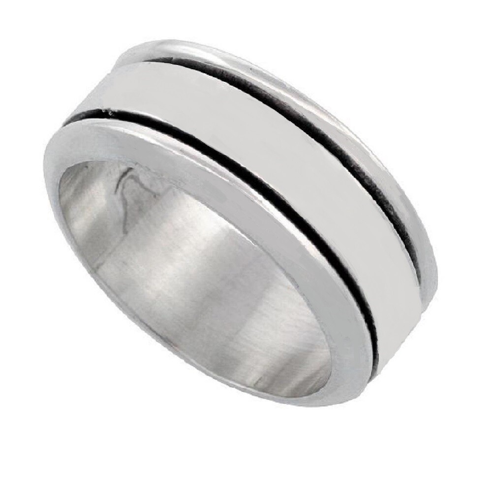 Handmade Sterling Silver Polished Flat Band Center Spinner Ring | eBay