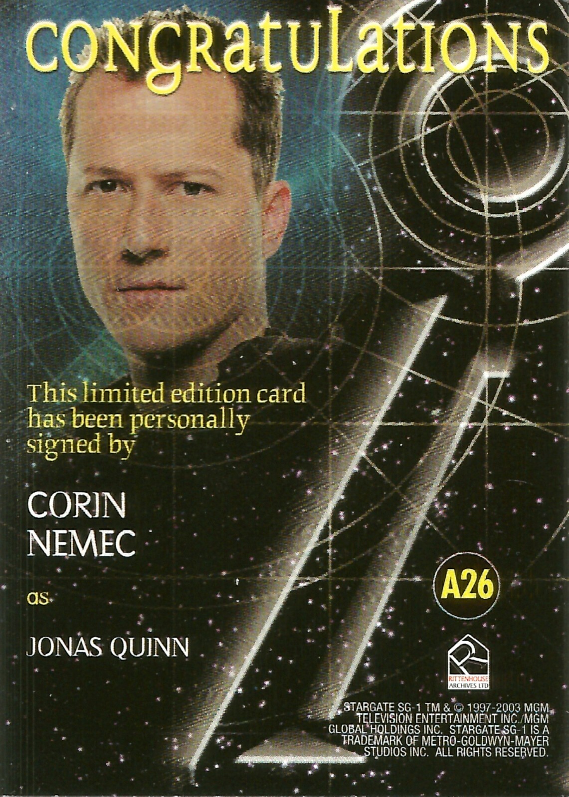 Stargate SG-1 Corin Nemec A26 Autograph Trading Card | eBay