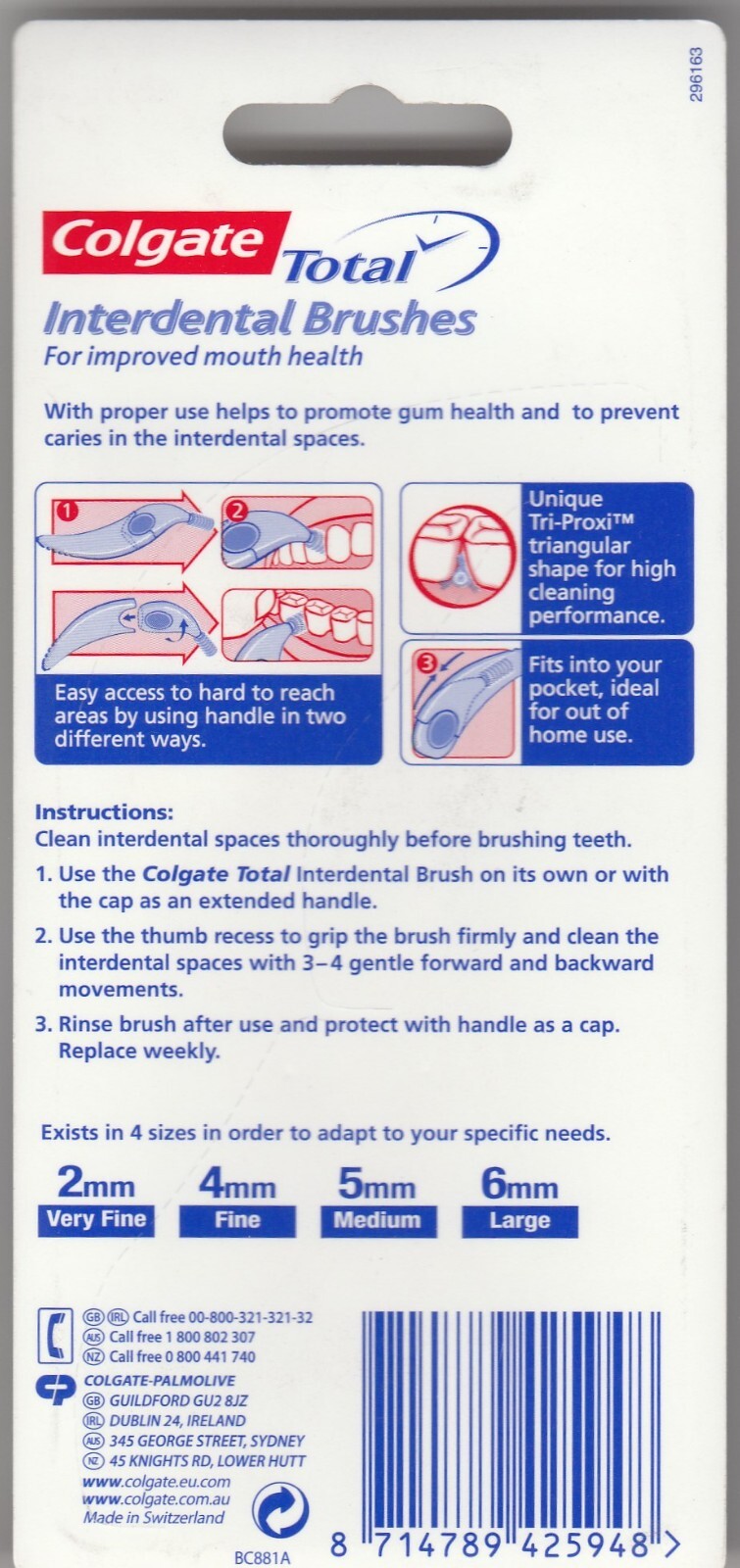 Colgate Total Interdental Medium 5mm 6 Brushes Brand new Made in ...